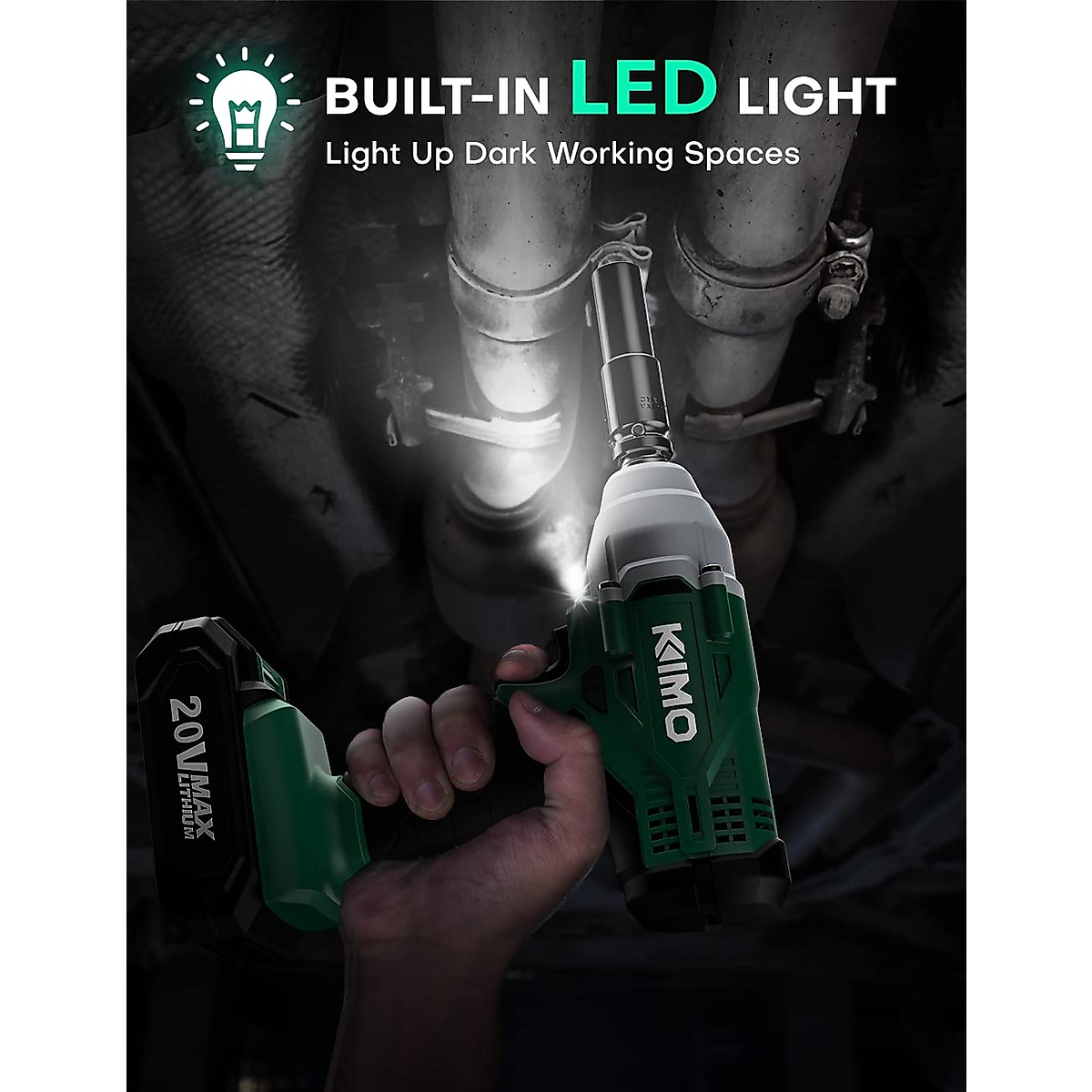 KIMO 20V Cordless Impact Wrench 1/2 inch, 2832In-Lbs & High Torque 3400 IPM, Impact Gun w/Battery ＆ Charger, 7 Pcs Impact Driver Sockets, Electric Impact Drill Set w/Variable Speed for Car Tires