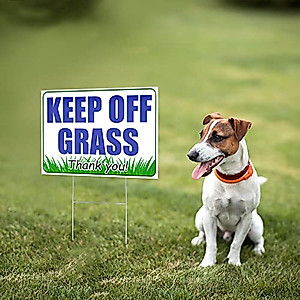3 PC Keep Off Grass Sign with Stake - 8 x 12 Double Sided Coroplast Do Not Walk on Grass Sign - Keep Dogs Off Lawn - Stay Off Grass Signs for Yard 1