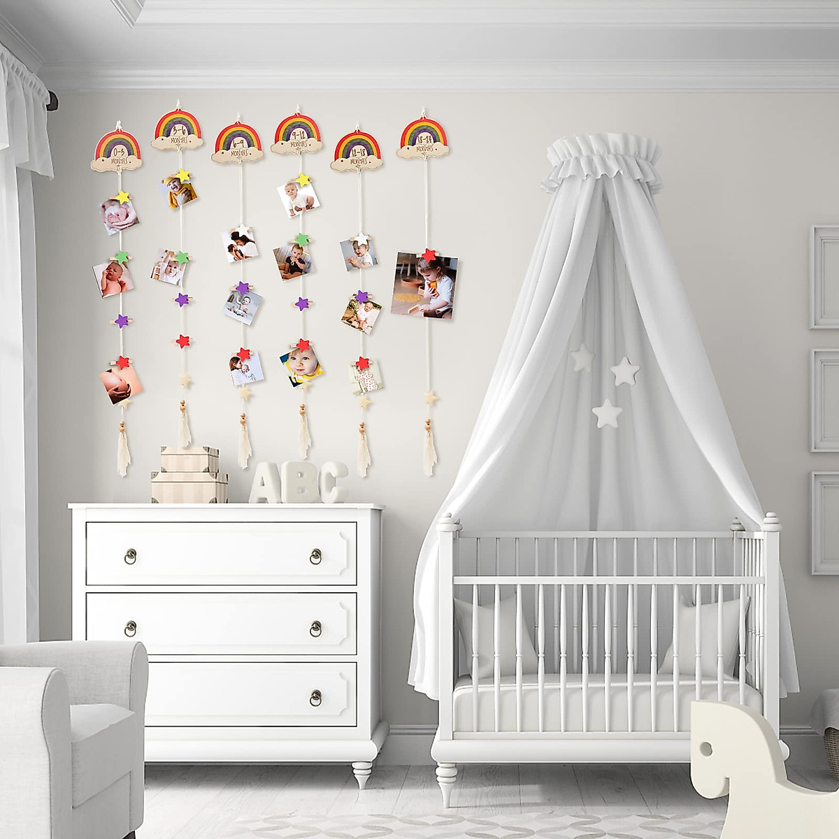 Picture Photo Frame 6 Strings with 30 Clips, Multi Pictures Hanging Display Frames for Wall Decor, School Home Party Display Memories