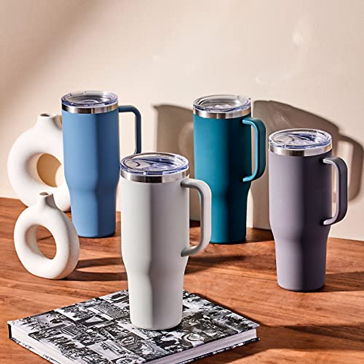 Maars Charger 40oz Insulated Travel Mug Tumbler with Handle | Double Wall Vacuum Sealed Stainless Steel Cup w/Straw and Lid - Deep Teal