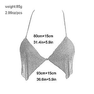 Bodiy Boho Crystal Body Chains Bra Silver Sexy Bikini Body Chain Jewerly for Women and Girls