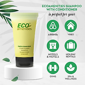 Eco Amenities Travel Size Shampoo and Conditioner Sets - 2 in 1 Hotel Shampoo and Conditioner Supplies for Guests - Refreshing Bulk Travel Size Toiletries - 22ml (0.75fl oz), 72 pack, Green Tea Scent