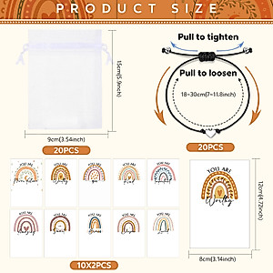 Fumete 20 Sets Inspirational Encouragement Gifts Bulk Employee Appreciation Gift for Women Heart String Bracelets with Cards Bags for Female Coworker Friend(Black)