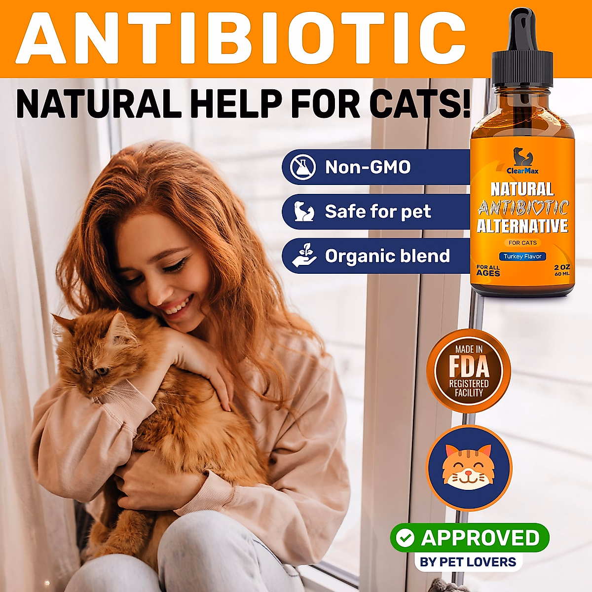 Cat Antibiotic ◆ Antibiotics for Cats ◆ Natural Antibiotics for Cats with Turkey Flavor ◆ Cat Antibiotics ◆ Antibiotic for Cats ◆ Pet Antibiotic ◆ 2 Oz