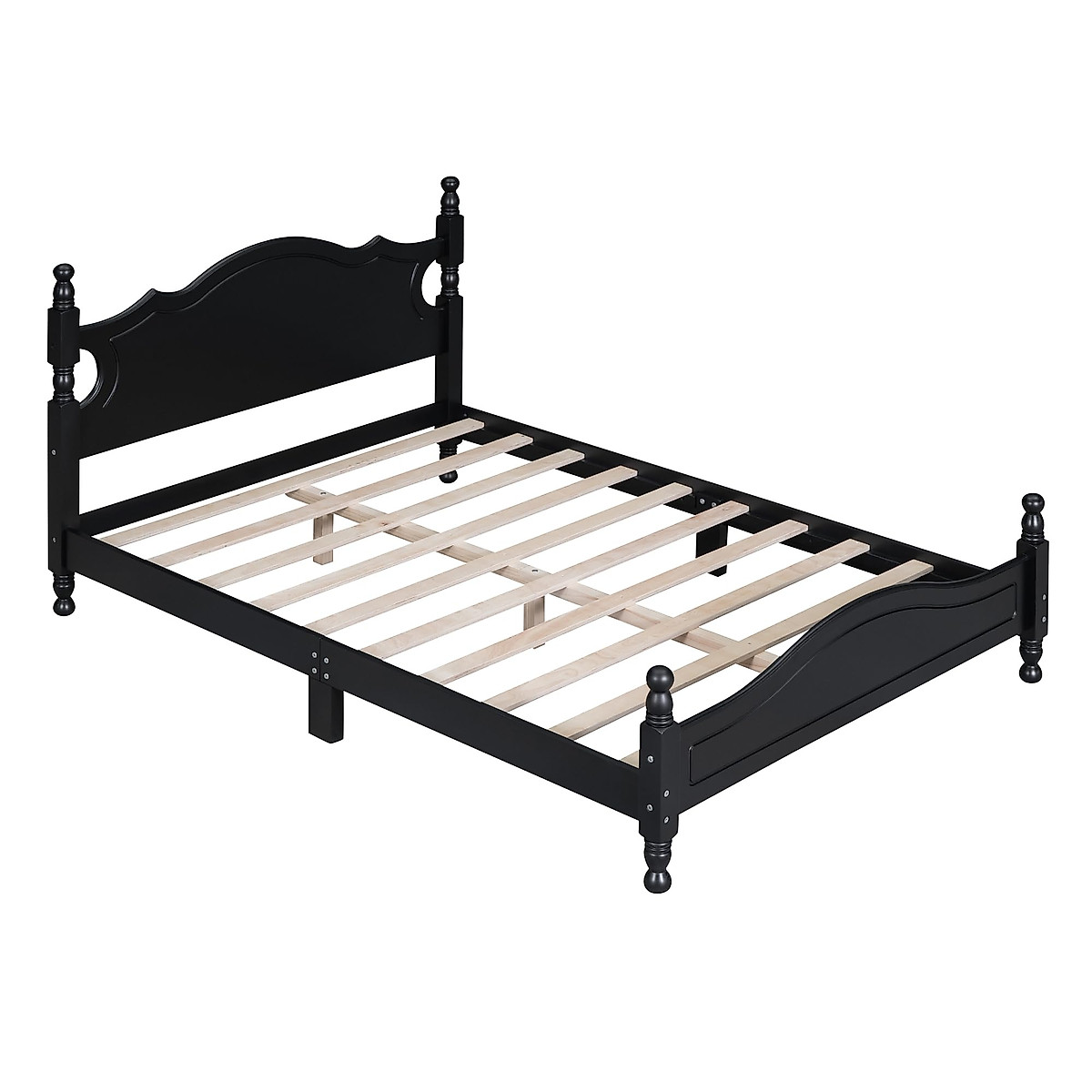 Lifeand Full Size Wood Platform Bed Frame,Retro Style Platform Bed with Wooden Slat Support,Black