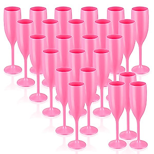 XUWAIDSGN Champagne Flute Acrylic Champagne Glasses Wedding Toasting Champagne Flute Goblet Plastic Reusable Unbreakable Champagne Cups for Bachelorette Wedding Bridal Shower Party (Pink, 24)