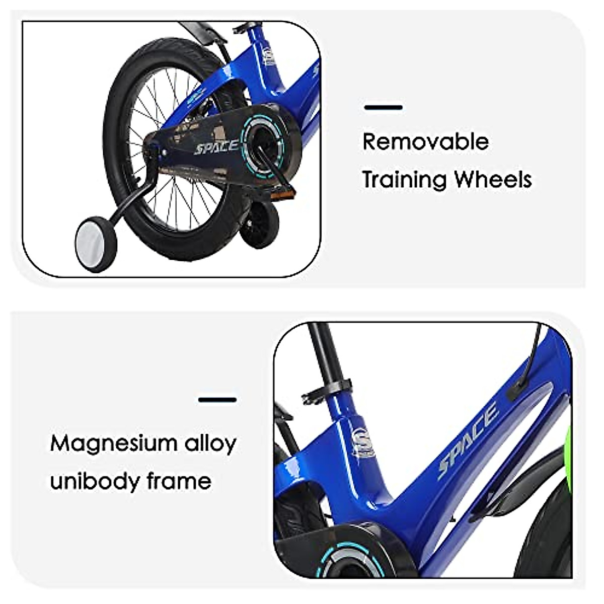 spacebaby Kids Bike 14 16 18 Inch Kids Bicycle for Boys Girl Ages 3-9 Years Old, Mg Alloys Bike with Training Wheels & Basket, bicicletas para niños