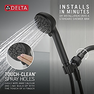 Delta Faucet 4-Setting Handheld Shower Head, Black Shower Head with Hose, Showerheads & Handheld Showers, Handheld Shower Heads, Detachable Shower Head, Hand Shower 1.75 GPM, Matte Black 75413BL