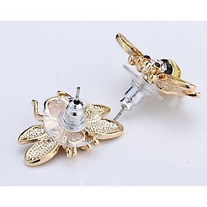 YACQ Honey Bee Stud Earrings Crystal Costume Jewelry for Women Teen-Girls