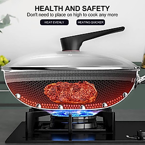 316L Stainless Steel Non Stick Wok Pan with Lid,12.6 Inch Saute Pans Nonstick Stir Fry Pan suit for Induction Cooktop, Gas, Ceramic and Electric Stove,Safe for Dishwasher and Oven,Stay-Cool Handle