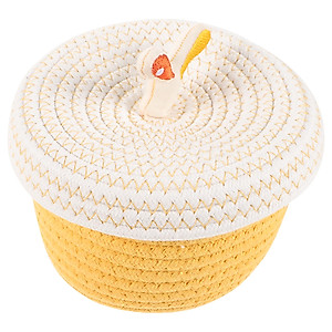 Garneck Small Round Storage Basket - 6.5 Inch Ceative Knitted Storage Basket with Lid - Cute Hazelnuts Shape Decor Desk Basket for Keys, Jewelry, Snacks