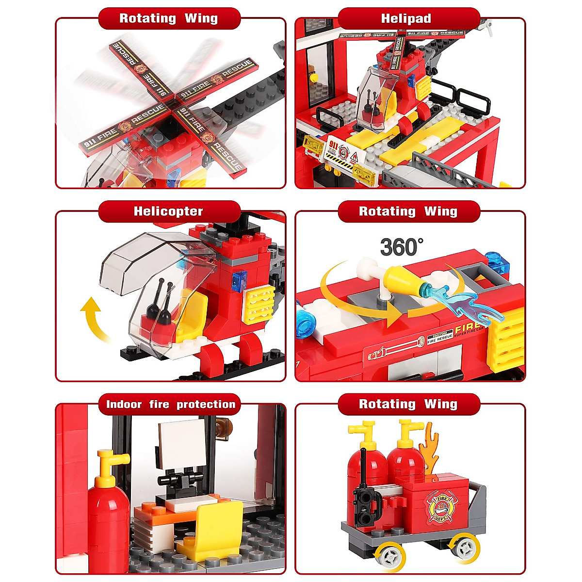 896 Pieces City Fire Station STEM Building Blocks Set, Fire Truck, Helicopter, Vehicle, Creative Fire Rescue Toy, Baseplates Storage Box, Roleplay Parent-Child Playset, Gift for Kids Boys Girls 6-12