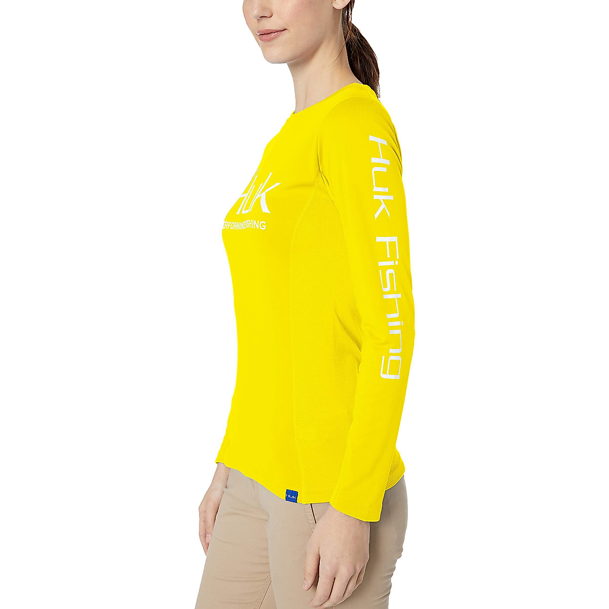 Huk Women's Icon X Long Sleeve Fishing Shirt with Sun Protection, Blaze Yellow, Small