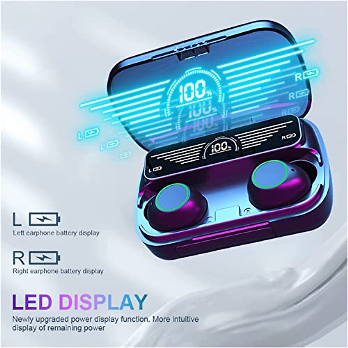 Wireless Earbuds,Bluetooth 5.2 Powerful Bass True Wireless Earphones,IPX6 Waterproof Touch Control HiFi Stereo Sound In Ear CVC8.0 Tech Noise Reduction Headphones with Mic,One-Step Pairing,LED Display