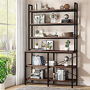 Tribesigns 6-Tier Bookshelf,Industrial Bookcase with Open Shelf,6 Shelf Storage Rack with X-Shaped Frame,Rustic Book Shelf for Living Room, Bedroom,Home, Office