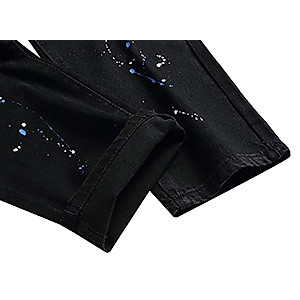 QIMYUM Mens Ripped Jeans, Distressed Destroyed Slim Fit Straight Leg Denim Pants (34, Black040)