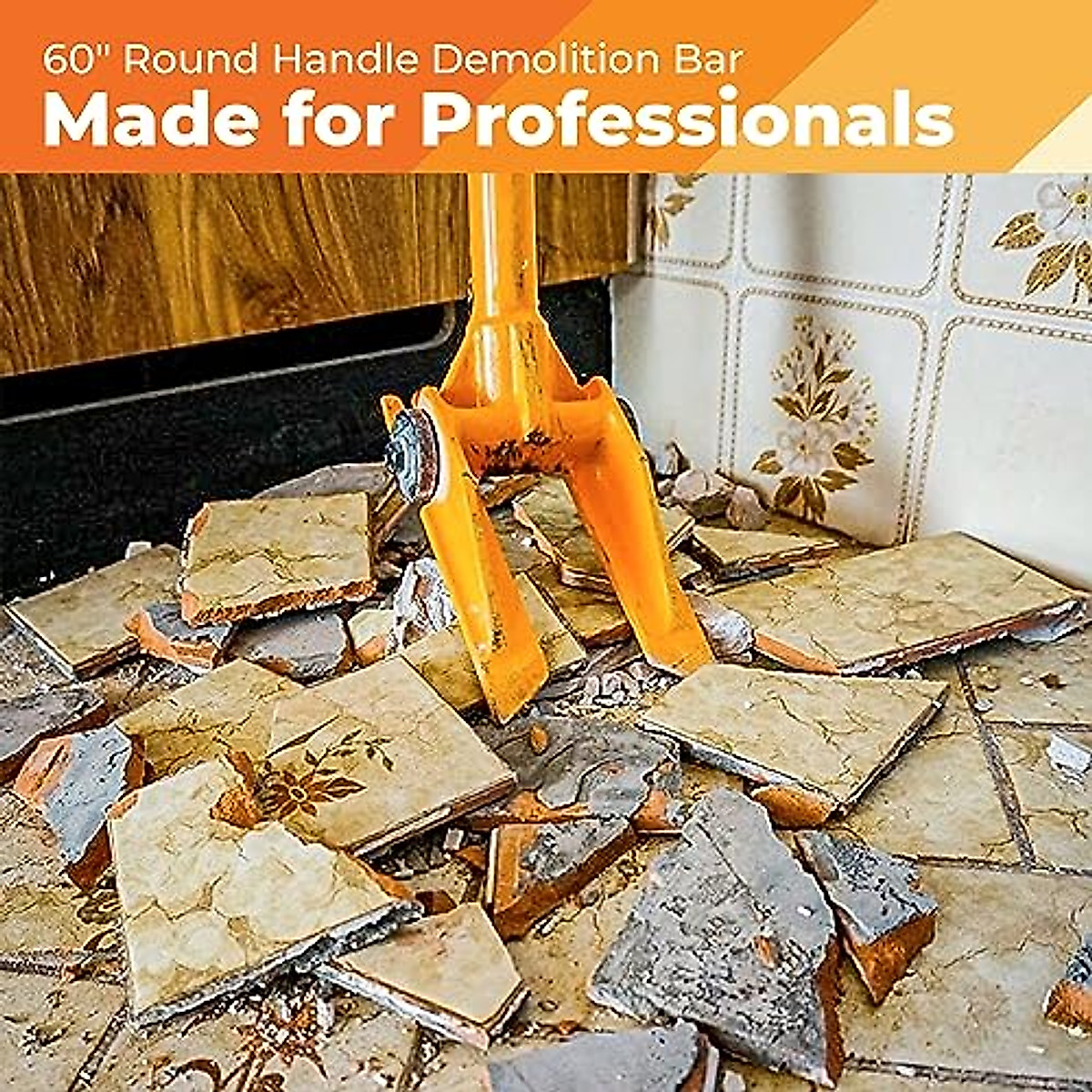 Gutster 60" Round Handle Demolition Bar - Ultimate Flooring/Hardwood Demolition Tool - Long Handle for Maximum Leverage - Ergonomic Handle to Apply Pressure Without Wrist Strain