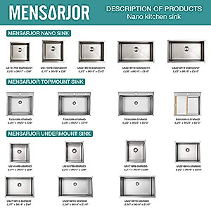 Bar Sink, MENSARJOR 14 x 14 Inch Undermount 16 Gauge Single Bowl Handmade Stainless Steel Kitchen/Bar Sink