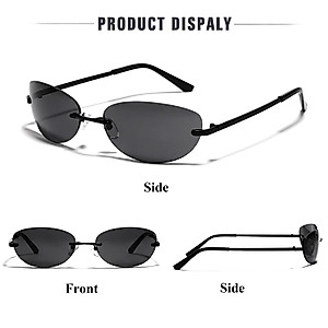 JUDOO Y2K Oval Sunglasses for Men Women 90s Vintage Rimless Rectangle Cool Glasses