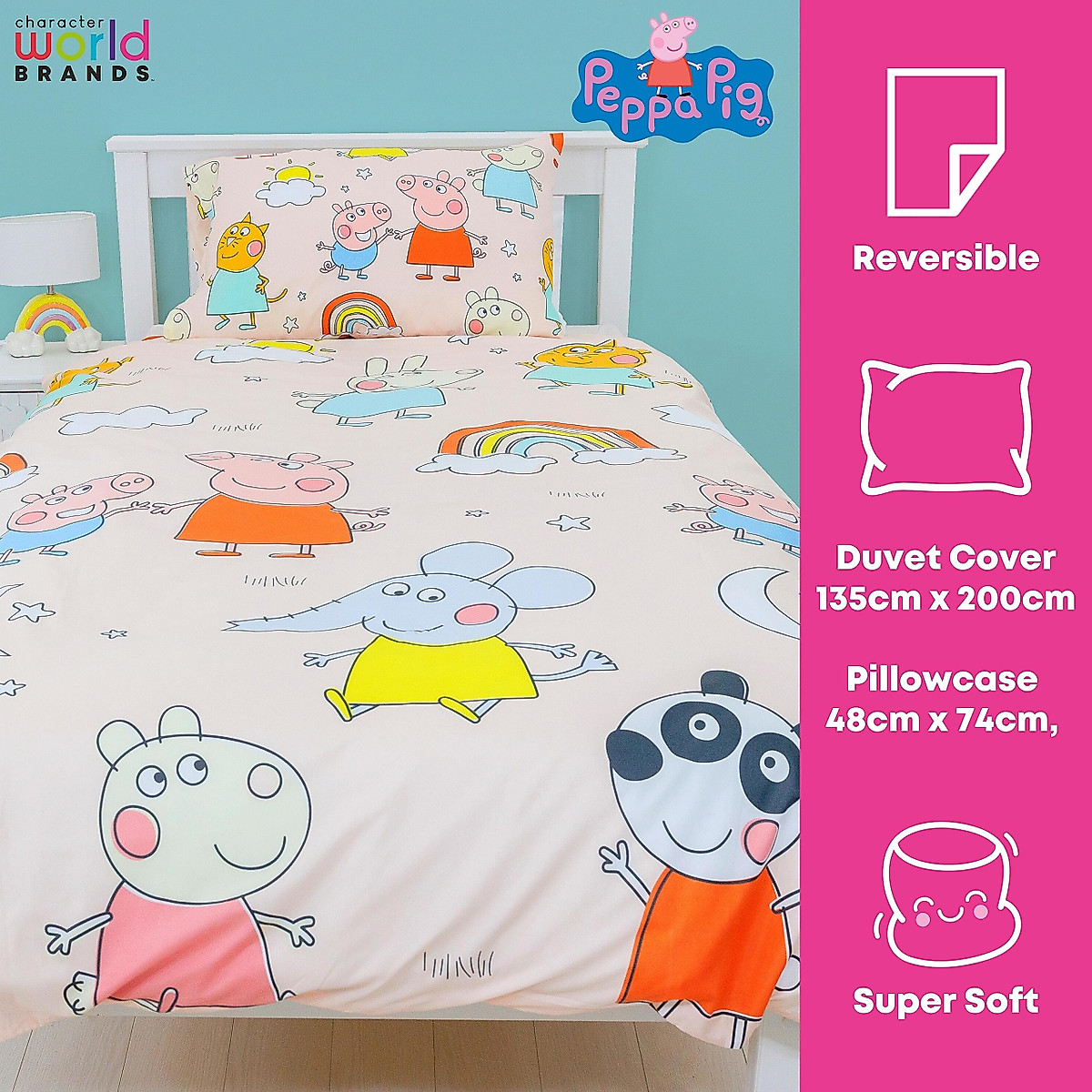 Character World Peppa Pig Playful Single Rotary Duvet Set (PP1PYFDS002)