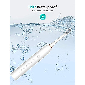 Electric Toothbrush, Rechargeable Sonic Toothbrush for Adult and Kids with 4 Dupont Brush Heads, 6 Modes, Smart Timer, 42,000 VPM Motor, Power Whitening Auto Toothbrush, IPX7 Waterproof, White