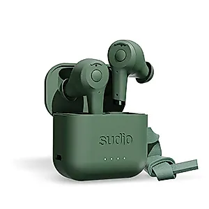 Sudio ETT True Wireless Earbuds - Active Noise Cancelling, Transparency Mode, IPX5 Water Protection, 30h Battery Time, iOS, Android, Wireless Charging (Green)