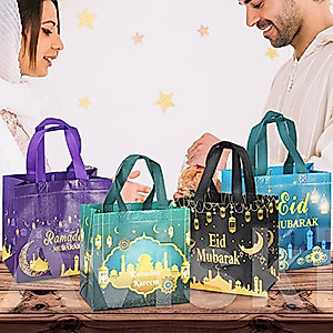 Aviski 16PCS Eid Mubarak Reusable Gift Bags, Treat Bags with Handles, Ramadan Mubarak Party Bags, Multifunctional Non-Woven Eid Bags for Gifts Wrapping, Ramadan Kareem Party Supplies, 23×22×11cm