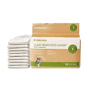 Ecoriginals Eco Disposable Hypoallergenic Diapers | Newborn Plus Baby Size 1, 8-13lbs | 1 Pack, 28 Count | Plant-Based, Non-Toxic