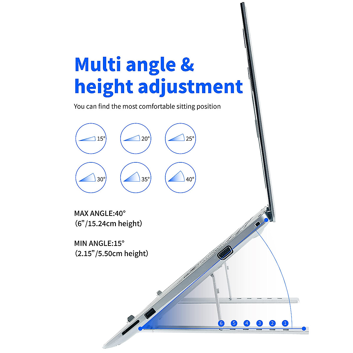 WEETEE Laptop Stand for Desk, Laptop Riser Adjustable Height for Ventilated Cooling, Aluminum Foldable Portable Laptop Holder Compatible with MacBook, Dell, Lenovo More 10-15.6"