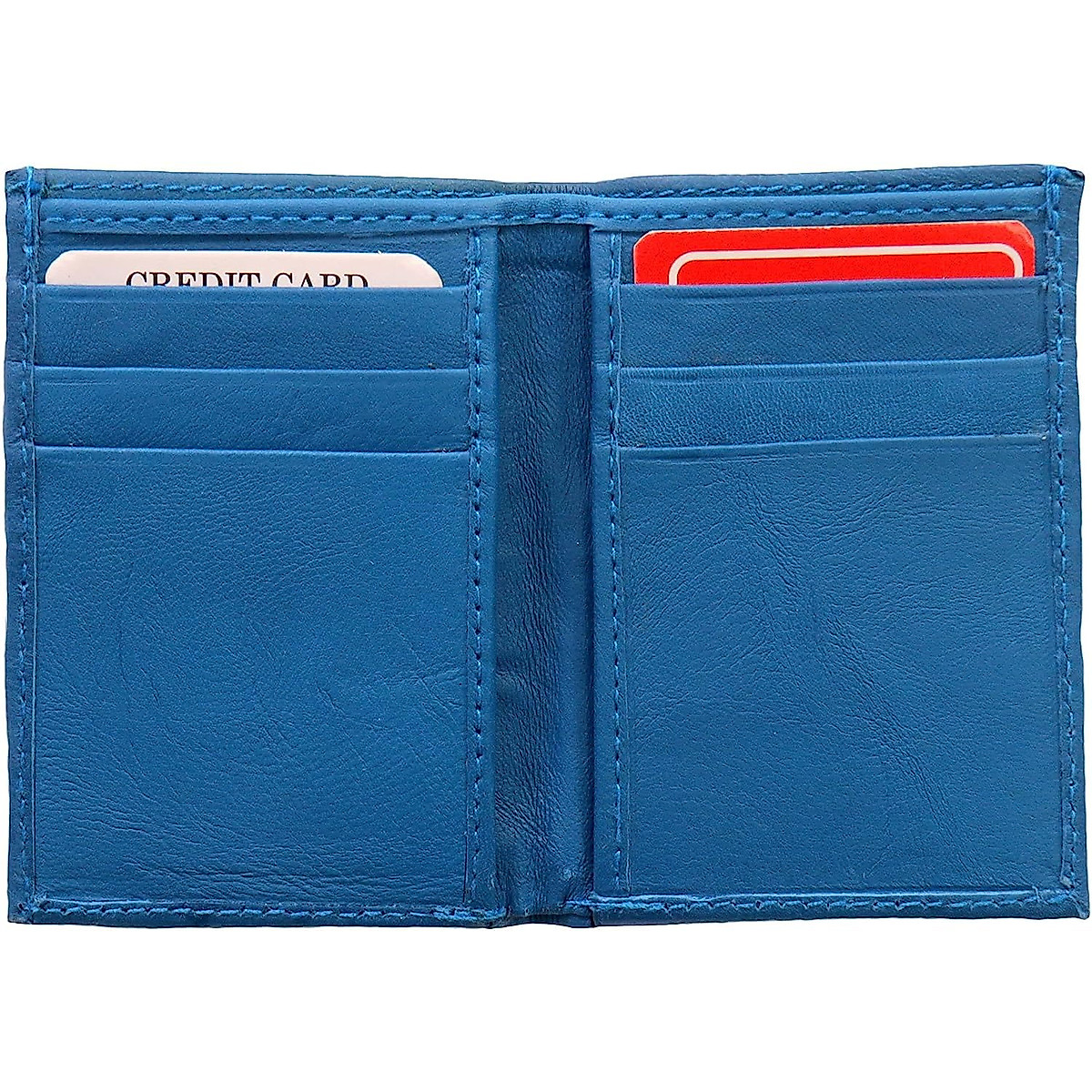 Original Famous Wallets Credit Card Holding, Wallet - Genuine Lambskin Leather, Six Slots Credit Card Holder Bifold Leather Wallet, Size - S, Blue, One Size