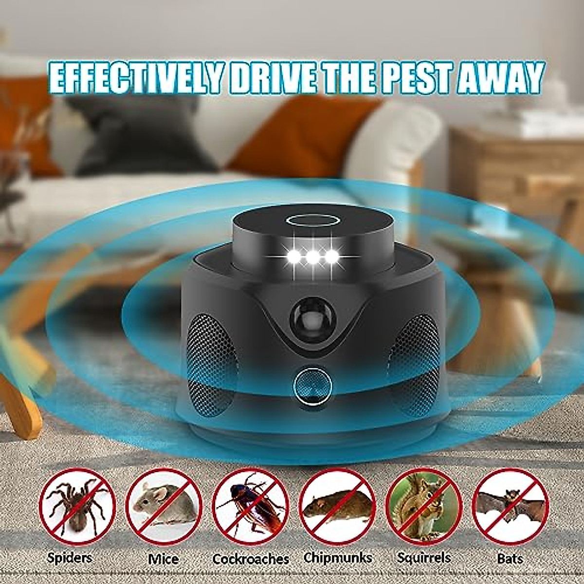 Zimwu Upgraded Rodent Repellent Indoor, 360° Ultrasonic Pest Repeller with 9 Strobe Lights & PIR, Effectively Repel Mouse/Squirrel/Roach/Spider/Bat for Attics, Houses, Barns, Family and Pets Safe