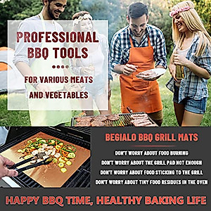 BEGIALO Copper Grill Mats Set of 7 for Outdoor Grill, Non-Stick Copper BBQ Grilling Mats PFOA Free Heavy Duty Reusable Easy to Clean Works on Gas Charcoal Electric BBQ Grill Accessories