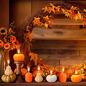 Conelist 8 Pcs Fall Pumpkin Shaped Candles Thanksgiving Scented Candles Pumpkin Tealight Candles Home Decor Handmade Soy Wax White Orange Candles for Home Table Bedroom Bathroom Decorations Party