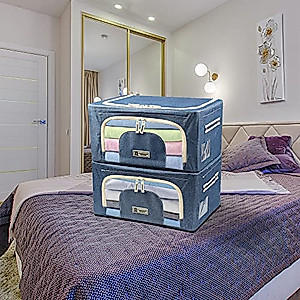 Storage Bins, Foldable,Stackable Clothes Storage Bags,clothes organizer,for Clothes With Large Clear Window Carry Handles, for Bedding, Linen, Clothes (24 L 2 Pack)