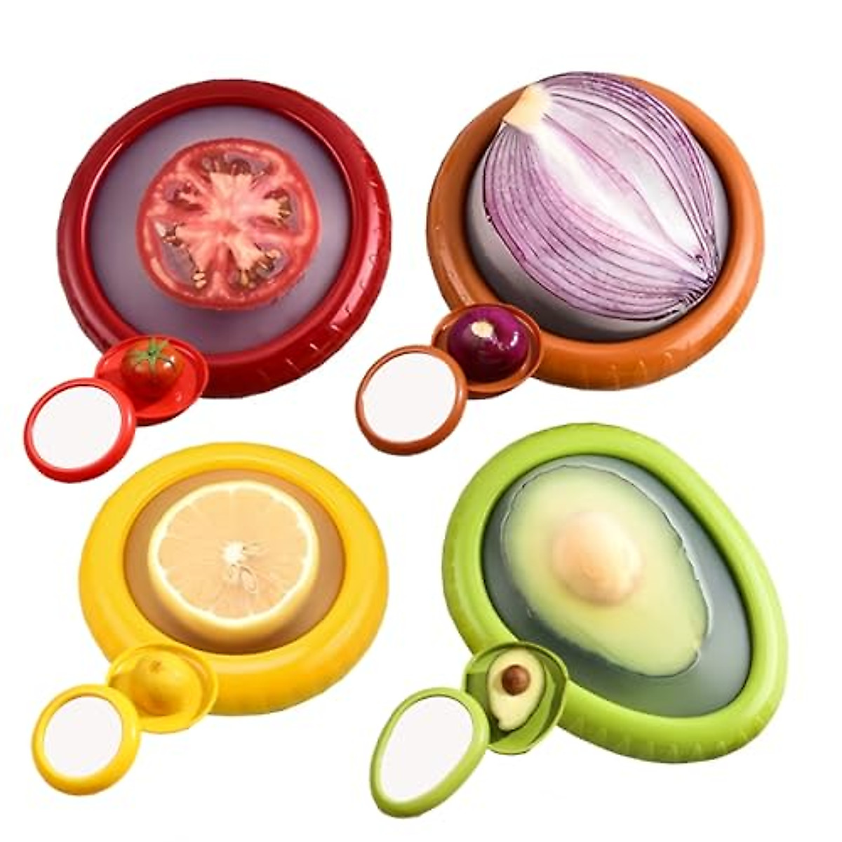 WYMZF Silicone Fruit Storage Containers, Fruit and Vegetable Anti-oxidation Storage Box for Fridge, Onion Storage and Avocado Saver Gadgets Set Ideal for Kitchen. (Mix-4set)