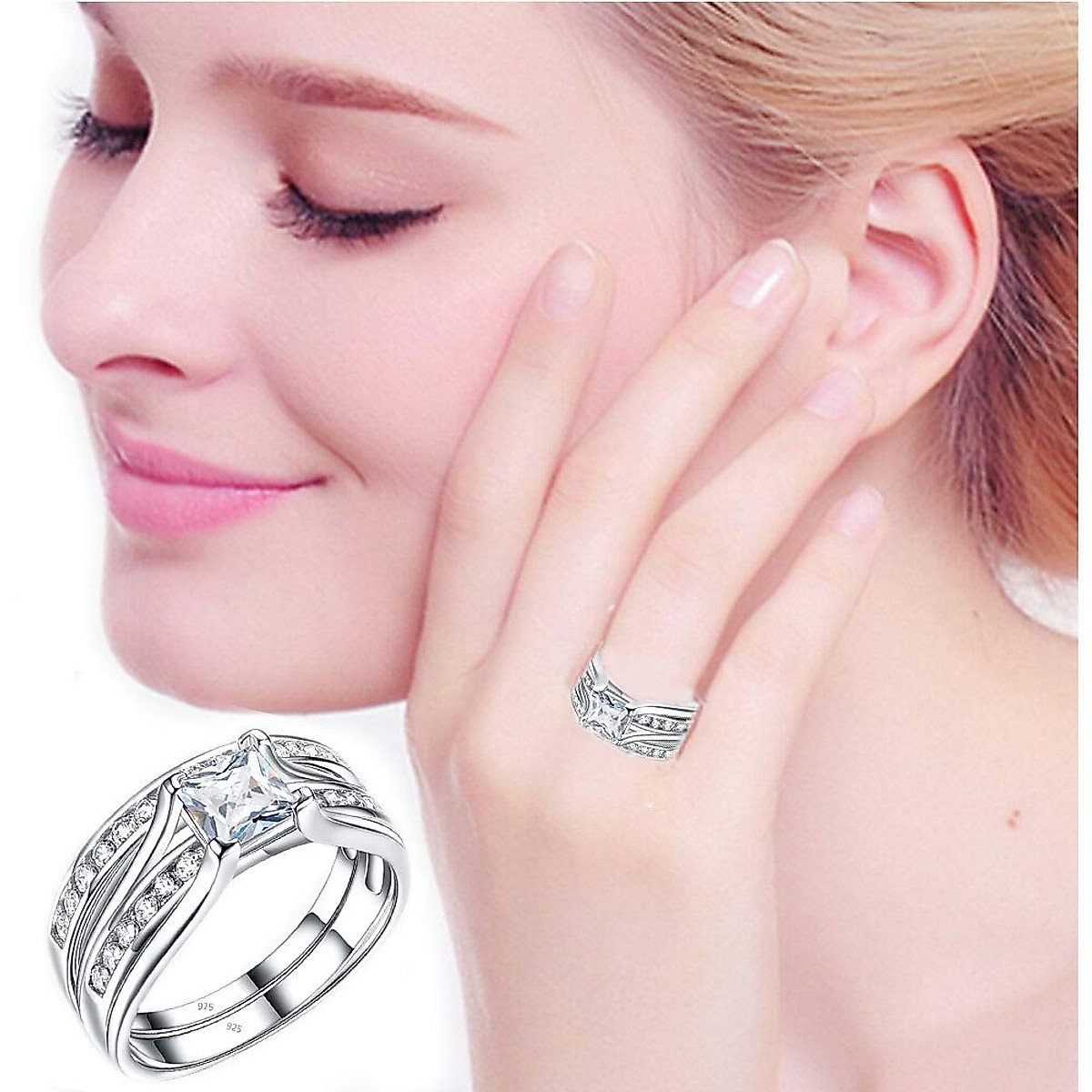 VPKJewelry 2.00 ct Real 925 Sterling Silver Wedding Engagement 2 pc set Diamonique CZ Ring Women (4.5)