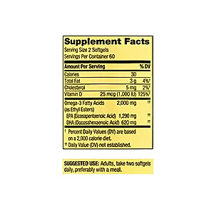 Spring Valley Omega-3 from Fish Oil 2000 mg, Maximum Care, 120 Count + STS Fridge Magnet.