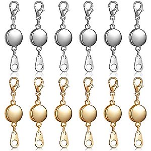 12 Pieces Locking Magnetic Jewelry Clasp Round Necklace Clasp Closures Bracelet Extender for Jewelry Making (Gold, Silver)