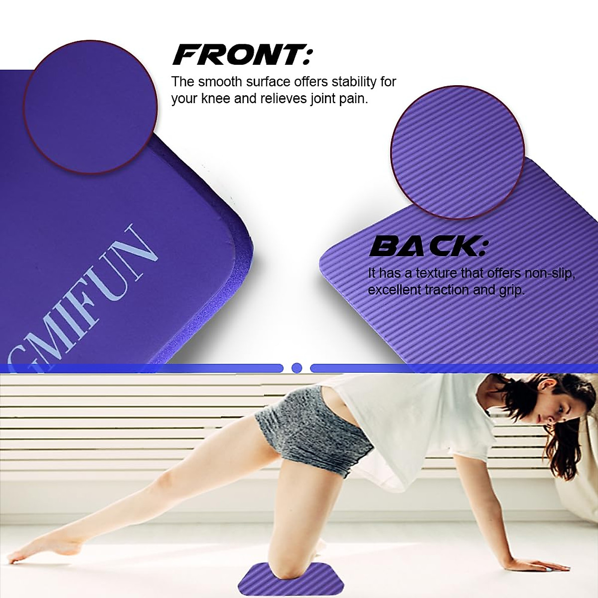 GMIFUN Small Yoga Knee Pad Cushion Extra Thick,Support for Knees, Head, Wrists and Elbows,Exercise Mini Mat with Strap and Carrier Bag Purple