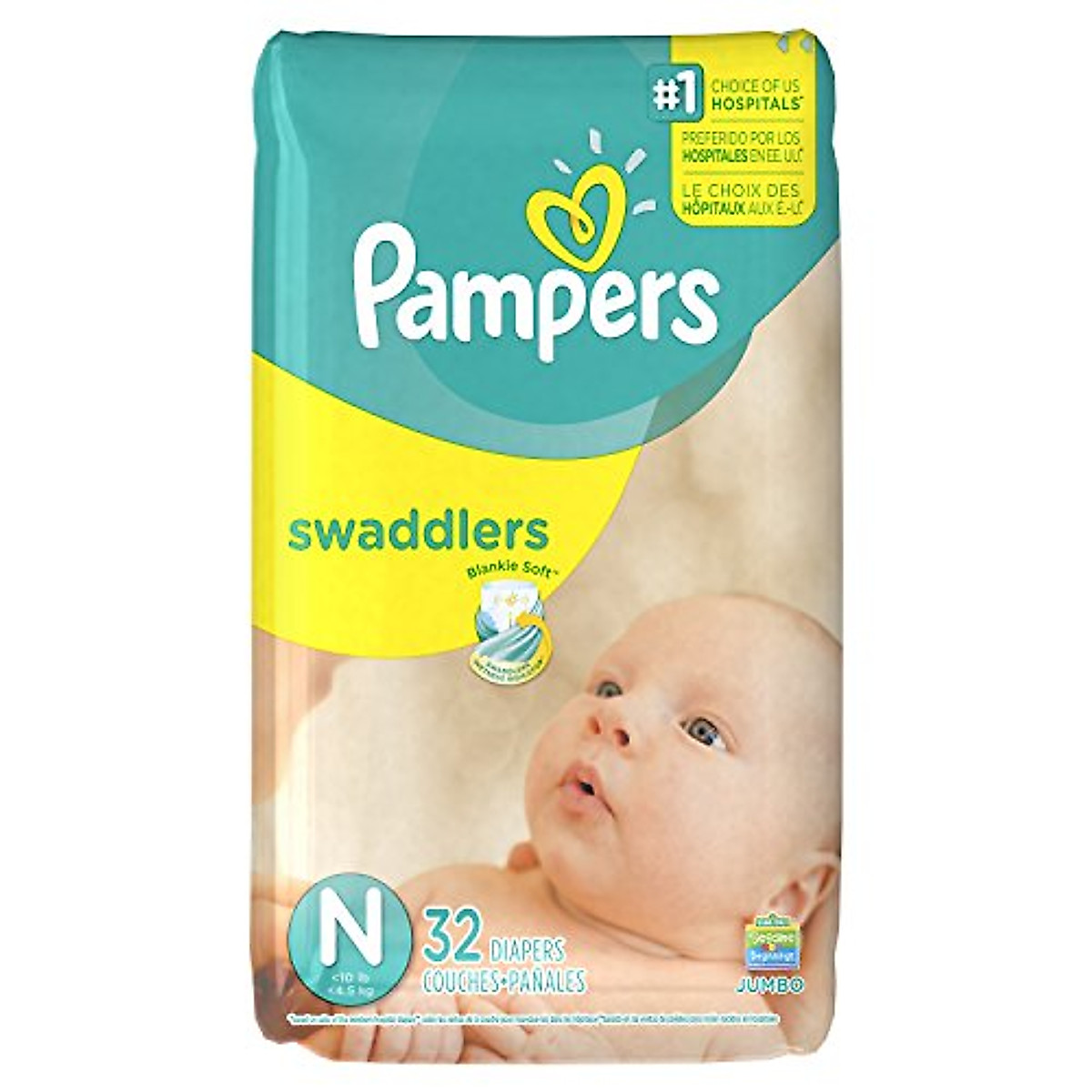 Pampers Swaddlers Newborn Disposable Diapers Size N, 32 Count