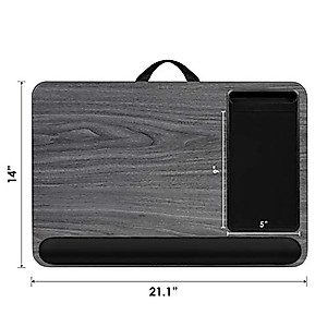 LapGear Home Office Pro Lap Desk with Wrist Rest, Mouse Pad, and Phone Holder - Gray Woodgrain - Fits up to 15.6 Inch Laptops - Style No. 91595