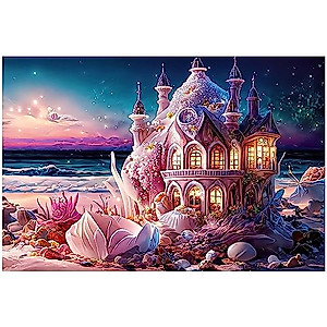 Buewutiry Beach Castle Diamond Painting Kits for Adults Beginner, 16x12 Inch 5D Diamond Art Kits for Adults, DIY Full Drill Diamond Art Craft for Home Wall Art Decor