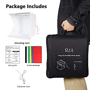 QYXINC 33CM Portable Photo Light Box with 6 Color Backdrops,128pcs LED Ring Light Box with Adjustable White/Warm/Soft Light Modes, USB Power Folding Light Box Photography for Product Display