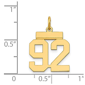 Solid 14k Yellow Gold Small Number 92 Charm Pendant