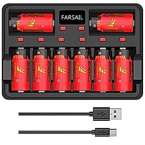Arlo Batteries Rechargeable 8 Pack, FARSAIL 800mAH 123A NiMH Batteries and CR123A Charger for Arlo VMC3030 VMK3200 VMS3130 3230C 3430 3530 Cameras, August Pro WiFi, Flashlight