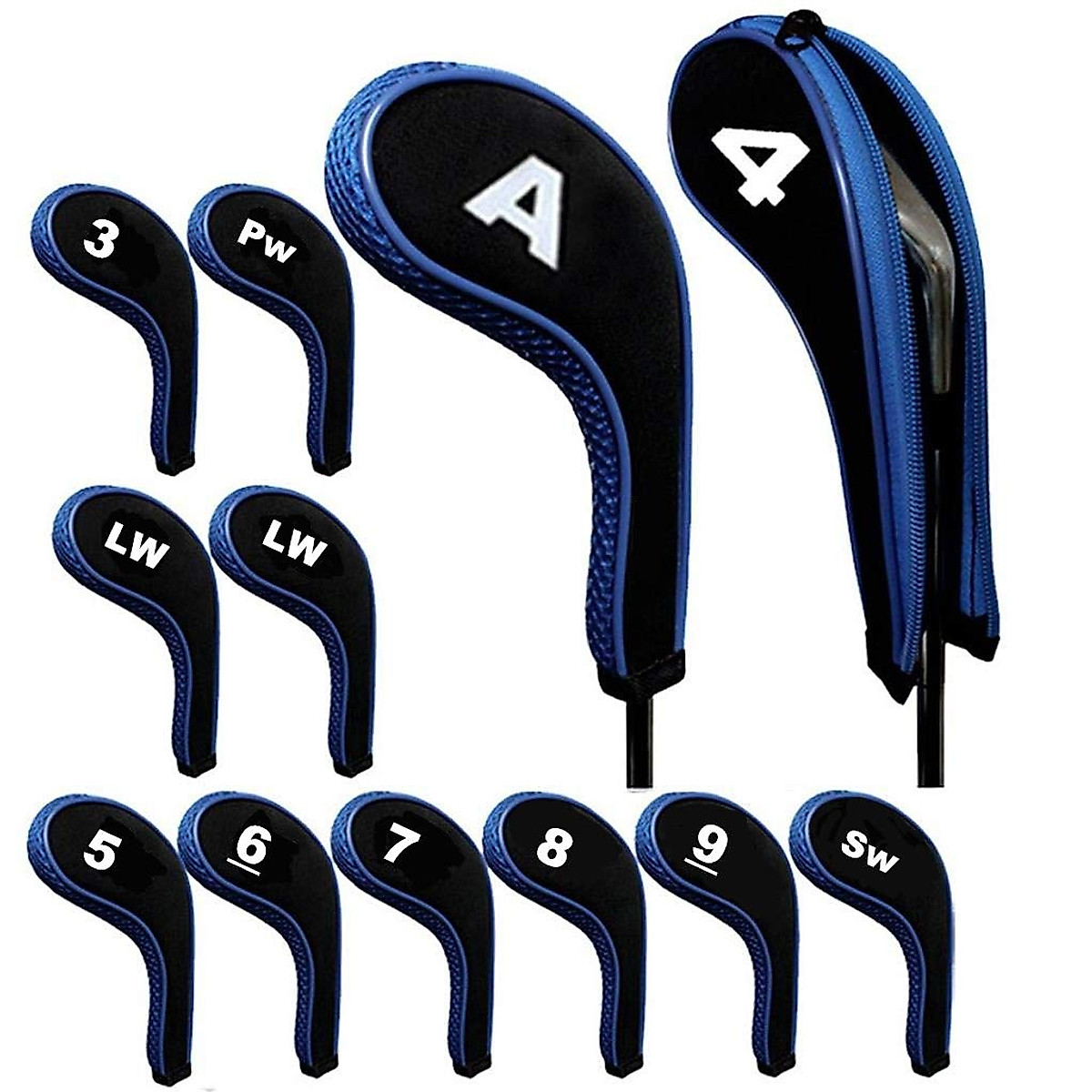 Golf Irons Cover 12pcs Thick Synthetic Leather Golf Iron Head Covers Sword & Shield Sports Set Headcover Fit All Brands Titleist, Callaway, Ping, Taylormade, Cobra, Nike, Etc (White)