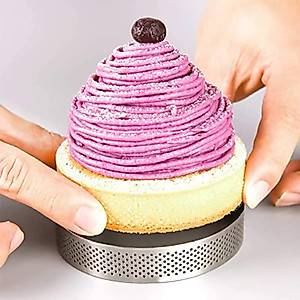 Nebel 8Pcs Stainless Steel Tart Ring, Heat-Resistant Perforated Cake Mousse Ring Round Double Rolled Tart Ring Metal Mold 10cm