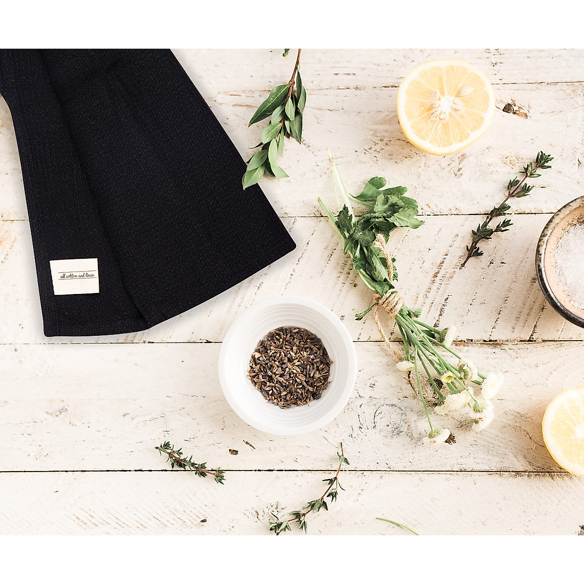 Black Kitchen Towels - Linen Dish Towels - Black and White Striped Kitchen Towels - Farmhouse Dish Towels - Black Cotton Dish Towels Machine Washable, Linen Collection Bar Dish Towels 6 Pack, 16X27