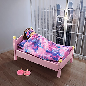 K.T. Fancy 8 PCS 18 Inch Girl Doll Clothes and Accessories Sleeping Sheet,Pajamas,Eye Mask,Unicorn Slippers,Pillow(Doll and Bed are Not Included)