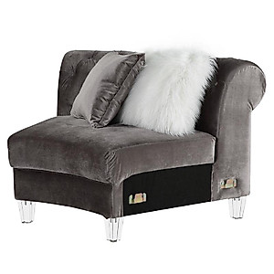 Acme Furniture Velvet Upholstered Sectional Sofa with 7 Pillows, Gray